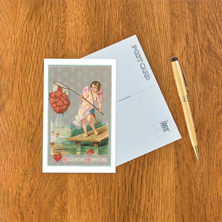 Valentine Greeting, Cupid Fishing Hearts Vintage Image, Valentine’s Day ...