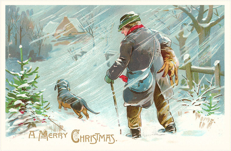 A Merry Christmas, Hunter and Dog Vintage Image, Merry Christmas ...