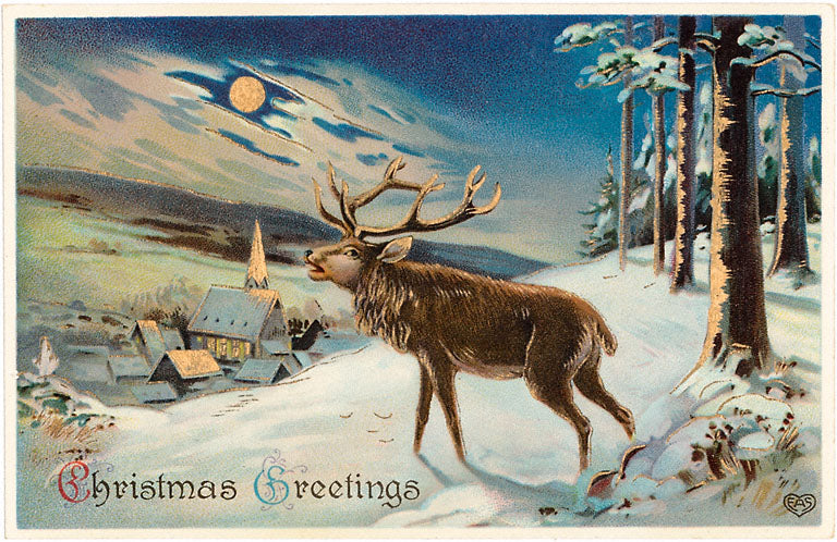 Christmas Greetings, Bugling Elk Vintage Image, Merry Christmas ...
