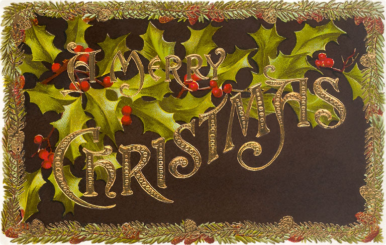 A Merry Christmas, Holly and Gold Letters Vintage Image, Merry ...